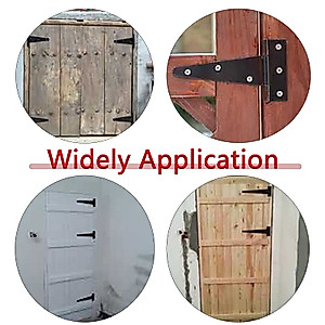 Joyangy 4pcs 6inch Black Heavy Duty T-Strap Gate Door Hinges, Outdoor Gate Hinge, Heavy Duty Gate Hinges for Wooden Fences Barn Door Shed Door Hardware