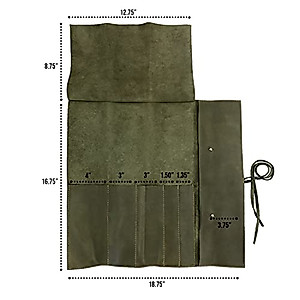 Hide & Drink, Rustic Full Grain Leather Knife Roll Case (5 pockets), Compact Carry-On Bag for Traveling Chefs & Cooks, Kitchen Tool Storage Organizer, Handmade, Dark Jade