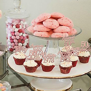 30 PCS Happy 50th Birthday Cupcake Toppers Glitter Fifty 50 Fabulous Vintage 1973 Cupcake Picks Cheers to 50 Years Cake Decorations for 50th Birthday Anniversary Party Supplies Rose Gold
