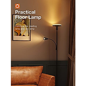 addlon Torchiere Floor lamp with Adjustable Reading lamp, with reomte Control, Standing lamp for Living Room, Bedroom and Office - Black