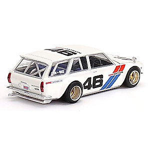 Truescale Miniatures 510 Wagon Right Hand Drive #46 BRE V2 White w/Red & Blue Stripes (by Jun Imai) Kaido House 1/64 Diecast Model Car True Scale Miniatures KHMG027