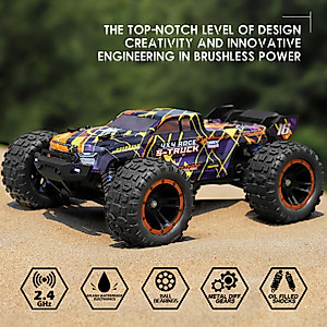 HAIBOXING Brushless RC Car 16890A 1/16 Scale 4X4 Fast Remote Control Truck 48 KM/H Top Speed, Hobby RC Cars for Adults and Boys All Terrain Off-Road Truck with Spare Paddle Tires for Sand Land