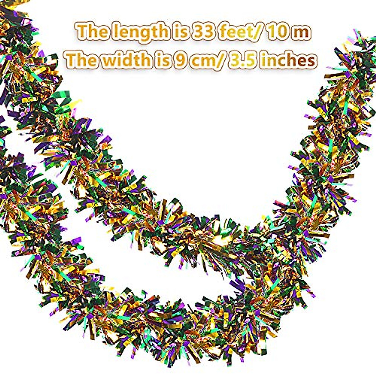 33 Feet Mardi Gras Tinsel Purple Green Gold Metallic Streamers Garland Festooning Garland Glittering Hanging Decoration for Mardi Gras Wedding Birthday Disco Party Decorations Supplies