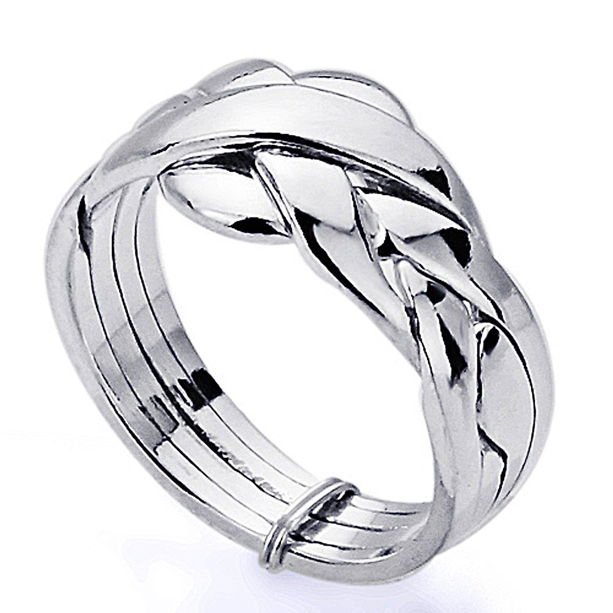 DoubleAccent Sterling Silver 4 pcs Band Puzzle Ring 11mm (Size 5 to 15) Size 6