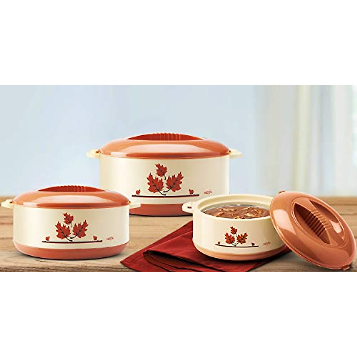 Milton Orchid Insulated Plastic Casserole Gift Set, 3-Pieces, Light Brown