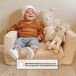 Delta Children Cozee Flip-Out Sherpa 2-in-1 Convertible Chair to Lounger for Kids, Cream