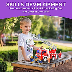 FUNERICA Compact Fire Truck Toy Set with Fireman Play Figures - Lights and Sounds, Friction Wheels - Perfect Firetruck Toys for 3 Year Old Boys and Toddlers