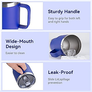 HASLE OUTFITTERS 20oz Tumbler with Handle & Lid, Insulated Stainless Steel Travel Mug, Leakproof Cup for Coffee, BPA-Free Double-Wall Vacuum Tumblers for Hot/Cold Drinks, Commuter, Gym, Office, Blue