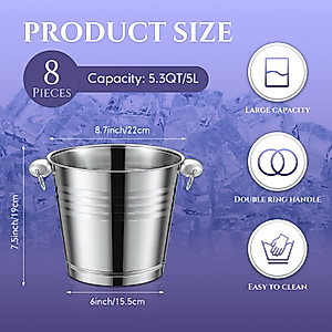 8 Packs Stainless Steel Ice Bucket 5.3 Quart/ 5 Liter Wine Bucket with Handle Large Insulated Champagne Buckets Beer Bucket for Cocktail Bar Wine Parties Chilling Wine Champagne Home