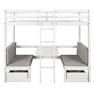 TARTOP Twin Loft Bed with Desk Turn into Twin Over Twin Bunk Bed, Wooden Functional Loft Bed Frame for Kids Teens Girls Boys,Twin Size, White