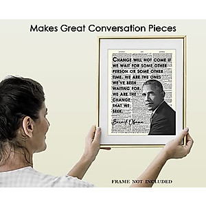 Positive Affirmations Wall Decor for Kids: "Change Will Not Come If We Wait" Barack Obama 8x10 Inspirational, Motivational Poster & Motivational Wall Art Office Decor for Men & Women
