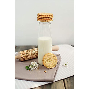 Roses Rolling Pin, flowers imprint utensil, floral ornamental pattern, embossing cookie stamp, engraved cookie roller