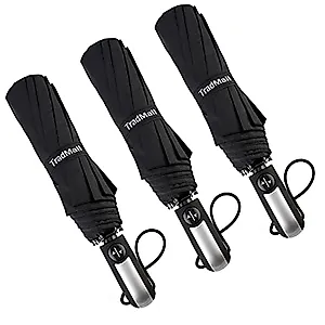 TradMall 3 Pack Travel Umbrella Windproof Portable 46 Inches Large Canopy Auto Open & Close, Black