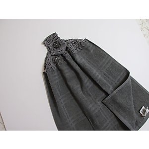 Gray Plaid Double Thickness Towel - Best Quality Name-Brand - Hanging Kitchen Towel - Gray Cotton Crochet Top