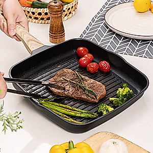 Sakuchi 11 Inch Grill Pan for Stove Tops Induction Compatible，Nonstick Square Griddle Pan for Grilling, Frying, Sauteing