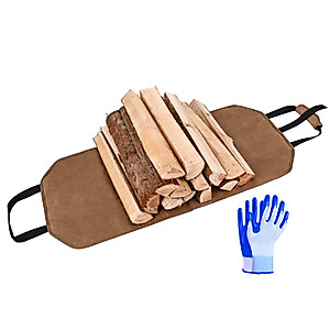 Firewood Carrier,Large Wood Carrying Bag with Handles Fireplace Log Carriers & Holders,Security Strap Camping Wear-Resistant & Dirt-Proof Waxed Canvas Indoor Stand Brown(Double Brass Rings)