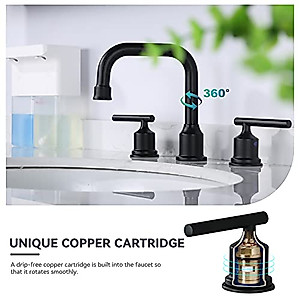 WOWOW Two Handles Widespread 8 inch Bathroom Faucet Black 3 Pieces Basin Faucets 360 Degree Swivel Spout Lavatory Sink Faucet