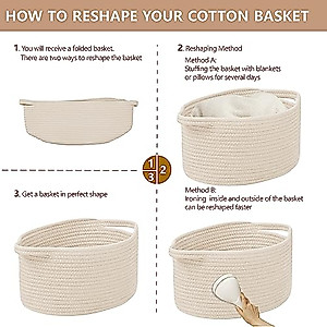 joybest Storage Baskets for Shelves, Cotton Woven Baskets for Organizing, Rope Baskets with Handles for Nursery Organizer Towels Swaddle Blankets Baby Clothes Diaper Candy