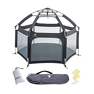 POP 'N GO Premium Indoor and Outdoor Baby Playpen - Portable, Lightweight, Pop Up Pack and Play Toddler Play Yard w/ Canopy and Travel Bag - Black