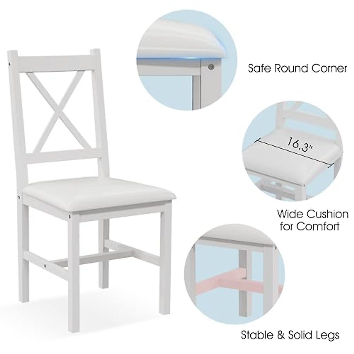 Dining Chair Set Of 2, Kitchen Dining Room Chair with PU Upholstered Seat, Farmhouse Modern Wood Chairs with Backrest for Restaurant, Living Room, Kitchen, X-Back Design, Easy Assembly (White, 2 PCS)