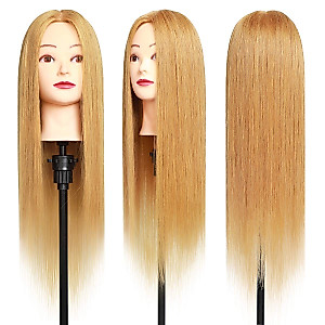 MEIBR Mannequin Head 100% Real Hair Styling Training Head 24-27inch Manikin Cosmetology Hairdressing Doll Head With Free Clamp Female+Braid Set (27#)