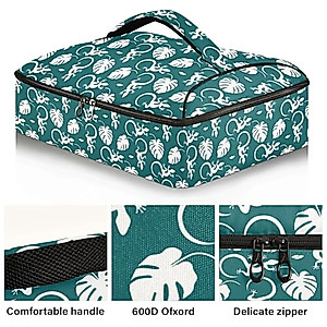 Kcldeci Insulated Thermal Food Carrier Insulated Casserole Carrier for Hot or Cold Food,Tropical Monstera Leaves Lizard Insulated Tote Bag for Potluck Cookouts Parties Picnic,Lasagna Lugger