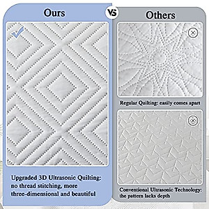 Qucover White Quilt Set California King, Soft Microfiber King Size Quilt Sets Oversized, 3D Ultrasonic Geometric Pattern Lightweight Summer Cal King Quilt 118x106, and 2 Pillow Shams