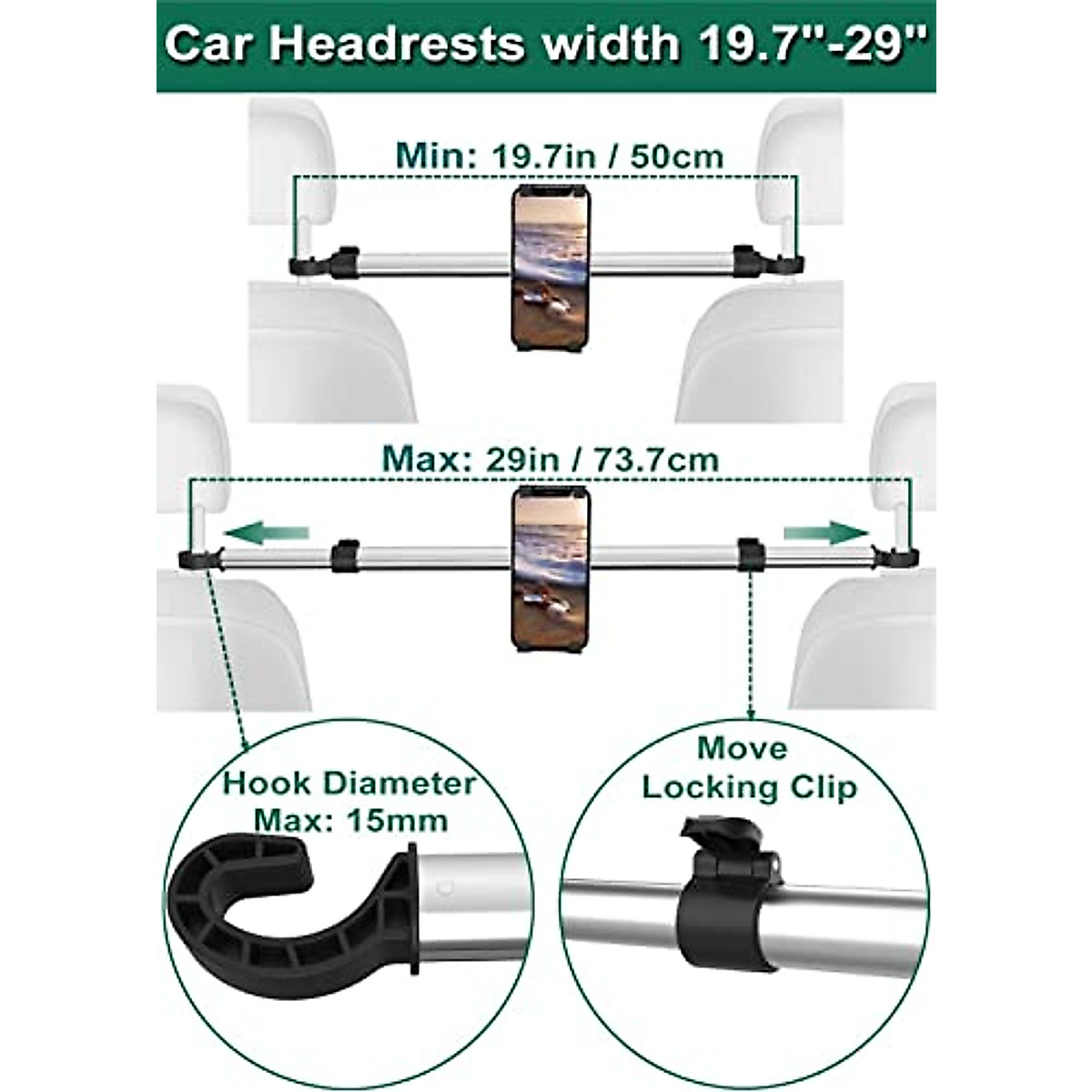 woleyi Car Tablet Mount, Headrest Tablet Holder for 4.7-12.9 in iPad Smartphone, Car Back Seat Between Tablet Stand for iPad Pro Air Mini, Samsung Tab, Fire HD, Long Road Trip Essentials for Kids