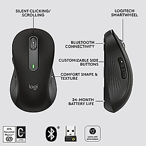 Logitech Signature M650 Wireless Mouse - For Small to Medium Sized Hands, 2-Year Battery, Silent Clicks, Customizable Side Buttons, Bluetooth, for PC/Mac/Multi-Device/Chromebook - Black