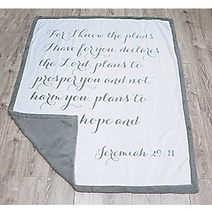 Jeremiah Scripture Throw Blanket: for I Know The Plans I Have for You. Fleece Sherpa Inspirational Faith Gift, Buttery-Soft Extra-Large Healing Quilt for Men or Women (Ivory)