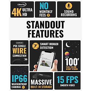 Defender Exclusive Bundle: Sentinel 4K PoE 8CH NVR Security System, 8 Metal Cameras, 2 Year Warranty, 10 x 60ft Ethernet Cables, Smart Human Detection, Audio Recording, Spotlight, Free Mobile App