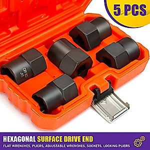 Impact Nut Bolt Extractor Tool Set, Heavy Duty Bolt Nut Remover For Stripped, Damaged, Rounded off and Rusted Lug Nuts, 5PCS 1/2" Drive Nuts Bolt Removal Kit Large Size 19-25mm Fit Lorry Truck