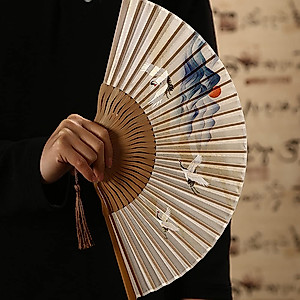 BICCQ Flying Crane Pattern Folding Fan Hand-Held Chinese Craftsmanship Men's and Women's Accessories Gifts (Color : B)
