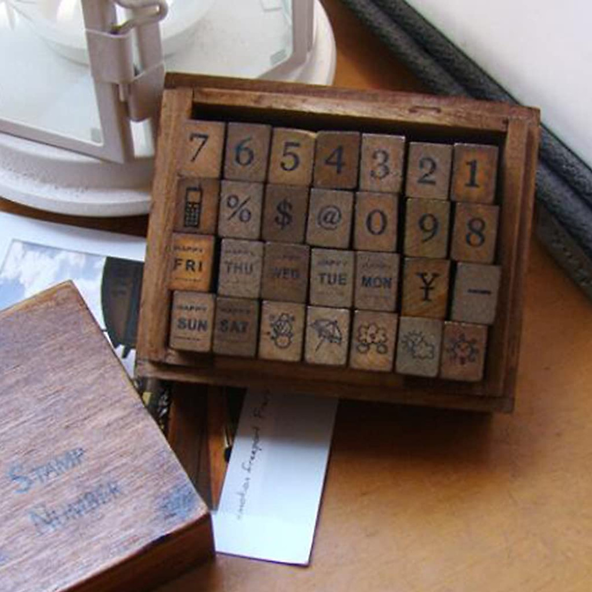 28 Pieces Retro Digital Weather Wooden Stamps Vintage Wood Rubber Stamp Block for DIY Scrapbooking Diary Embellishments Nature Wood Rubber Stamps Set for Card Making Crafting