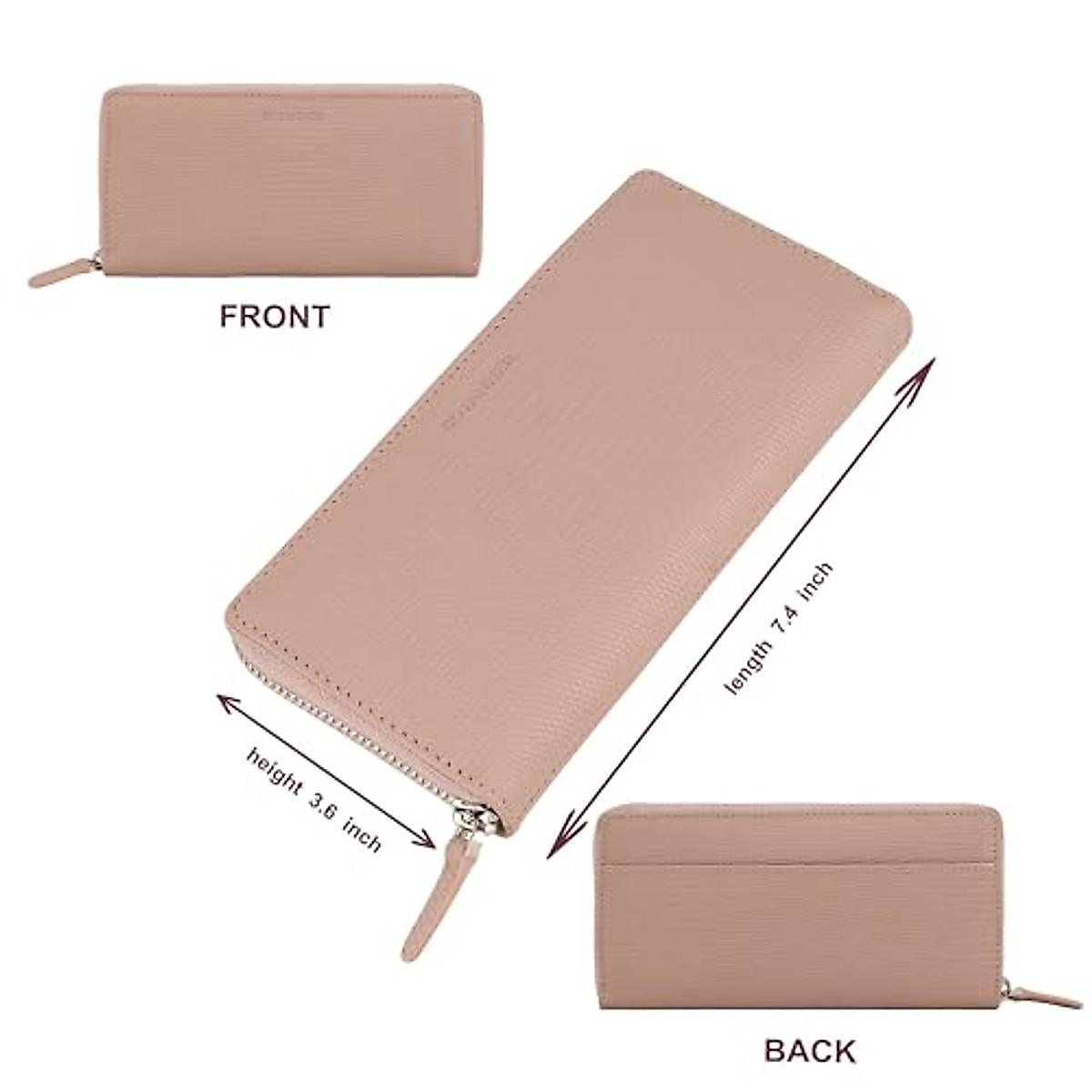 BOTANNER Genuine Leather Womens Zip Around Wallet RFID Blocking 8 Credit Card Slots 2 Bill Sections Zip Section for Coins 2 Slip pockets | Gift for Her (Pink)