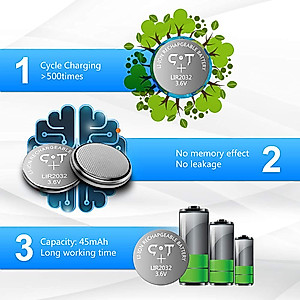 CT-ENERGY LIR2032 Rechargeable Batteries 6 Pack for Airtag 3.6V Rechargeable 2032 Button Battery for Car Remote Key Replace 3V CR2032 ML2032