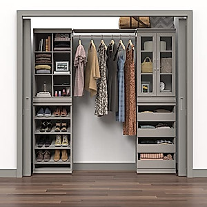ClosetMaid Modular Storage Pair Set, 2 Glass Pane Doors, Wood Closet Organizer Shaker Style, Add On Accessory for Shelf Units, Taupe, Kit