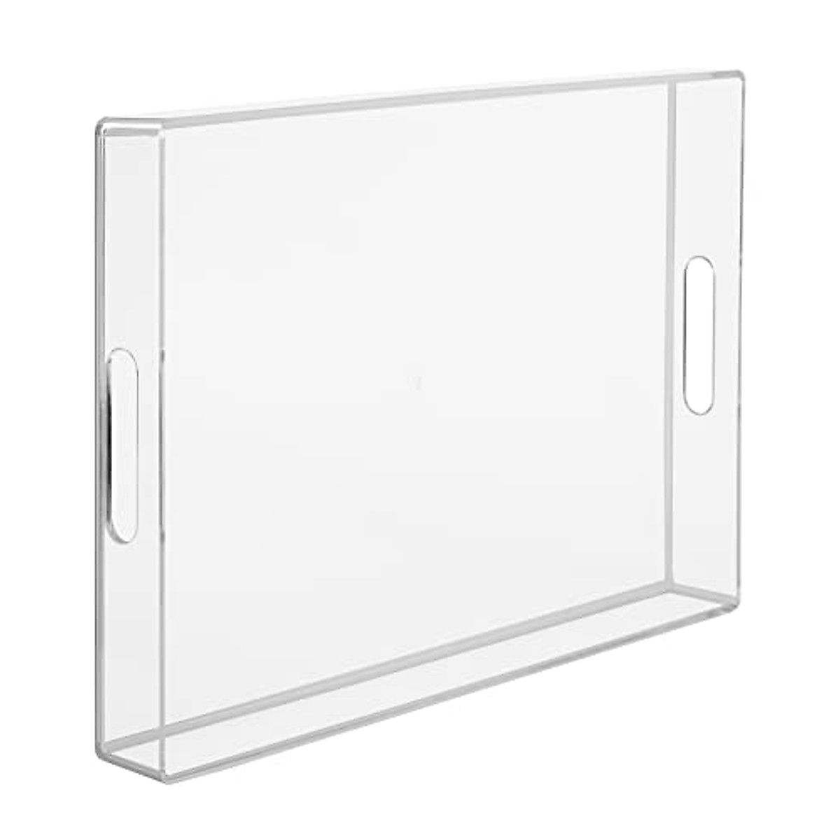 MAONAME Clear Serving Tray with Handles, Plastic Clear Tray, Rectangle Decorative Tray for Coffee Table, Ottoman, Bathroom, Vanity, 15.7" Lx 10.2" W X 1.57" H