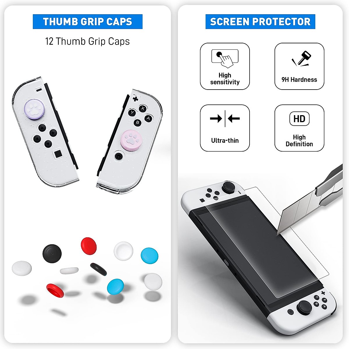 FUNDIARY Glitter Dockable Cover Case Compatible with Nintendo Switch OLED, Protective Shell for Switch OLED and Comfort Grip for Joy Con with Screen and 12 Thumb Caps - Glitter TPU Joy Con Case