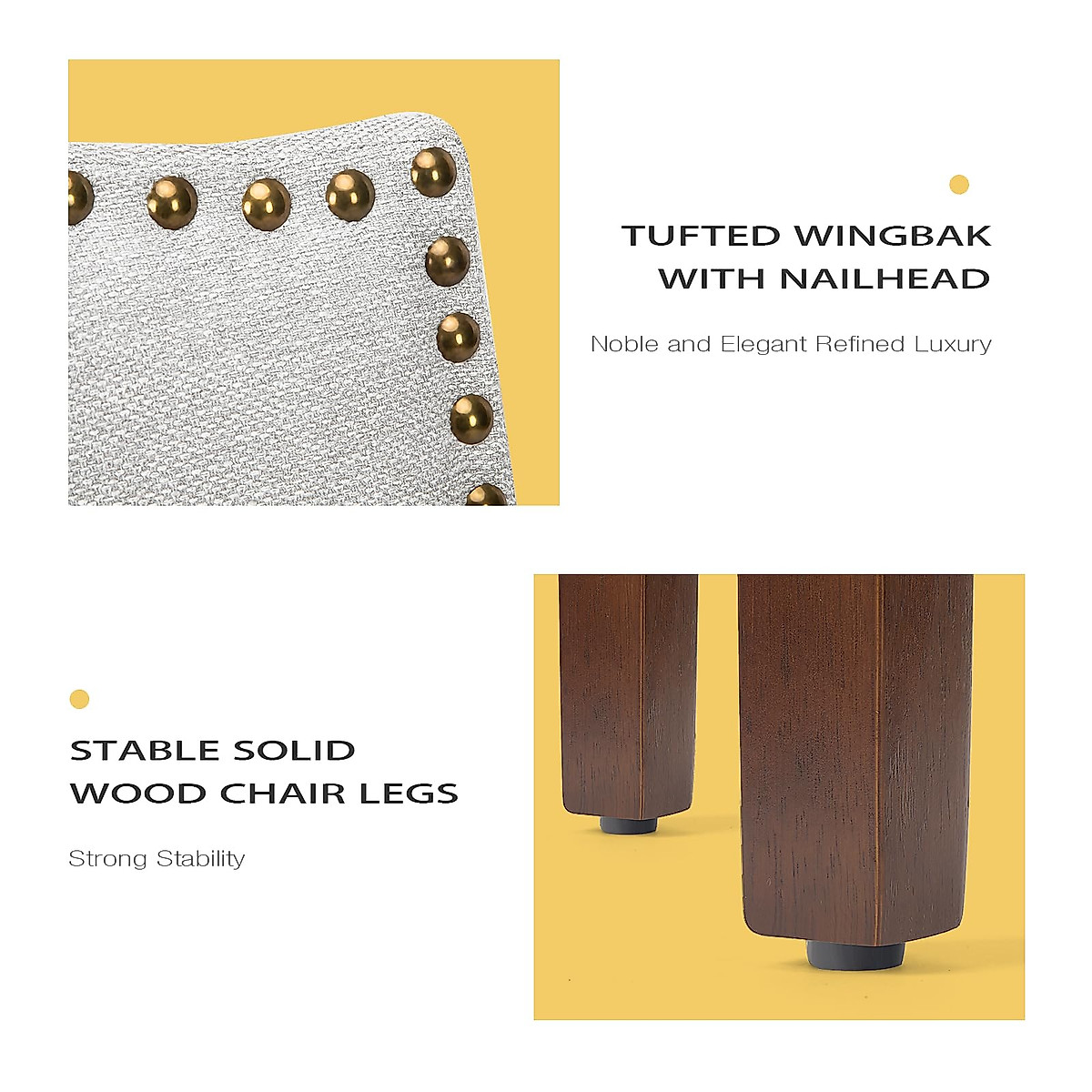 DUMOS Upholstered Dining Chairs Set of 6, Modern Fabric Dining Room Chair with Nailhead Trim and Wood Legs, Mid-Century Accent for Living Room, Kitchen, Grey