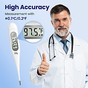 Thermometer for Adults, Oral Thermometer for Fever, Thermometer with Fever Alert, Memory Recall, C/F Switchable, Rectum Armpit Reading Thermometer for Whole Family, Gray