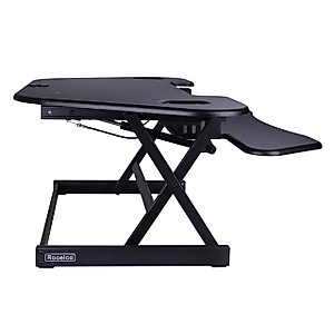 Rocelco 46" Height Adjustable Corner Standing Desk Converter, Quick Sit Standup Dual Monitor Riser, Gas Spring Assist Tabletop Computer Workstation, Large Keyboard Tray, (R CADRB-46), Black