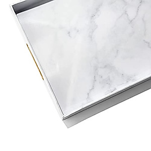 American Atelier Set of 2 Marble Finish Rectangular Serving Tray with Gold Trim Handles- Indoor & Outdoor Platter for Home Entertaining, Cocktails, Snacks, Barware, Perfume (Large 19x14, Small 18x12)
