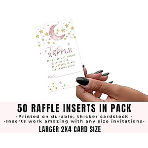 Twinkle Little Star Diaper Raffle Tickets, Celestial Baby Shower Games for Prizes, Pink and Gold Baby Shower Diaper Raffle Invitation Insert Cards, 50 Pack