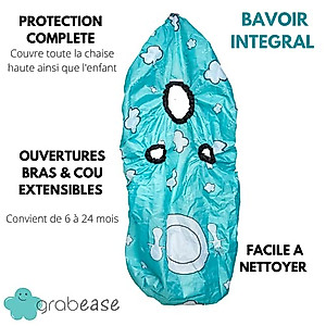 grabease Allover Waterproof Bib for Self-Feeding Infants and Toddlers, Machine Washable, Ages 6-24 Months, Teal