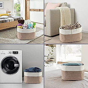 CASAVIDA Woven Baskets for Storage Set of 3, Cotton Rope Basket Storage Baskets for Organizing with Handles, Closet Soft Storage Baskets for Shelf Nursery Baby Laundry Living Room & Bedroom