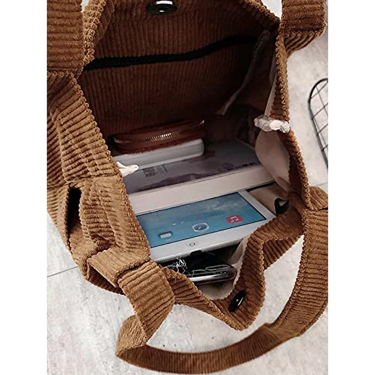 WDIRARA Women's Corduroy Hobo Bags Shopper Tote Bag Side Pocket Shoulder Handbags Brown one-size