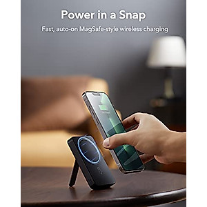 ESR MagSafe Battery Pack (HaloLock), 5,000mAh MagSafe Power Bank with USB-C Cable, Mini Kickstand Magnetic Wireless Power Bank for iPhone 14/13/12 Series, MagSafe Portable Charger, Black