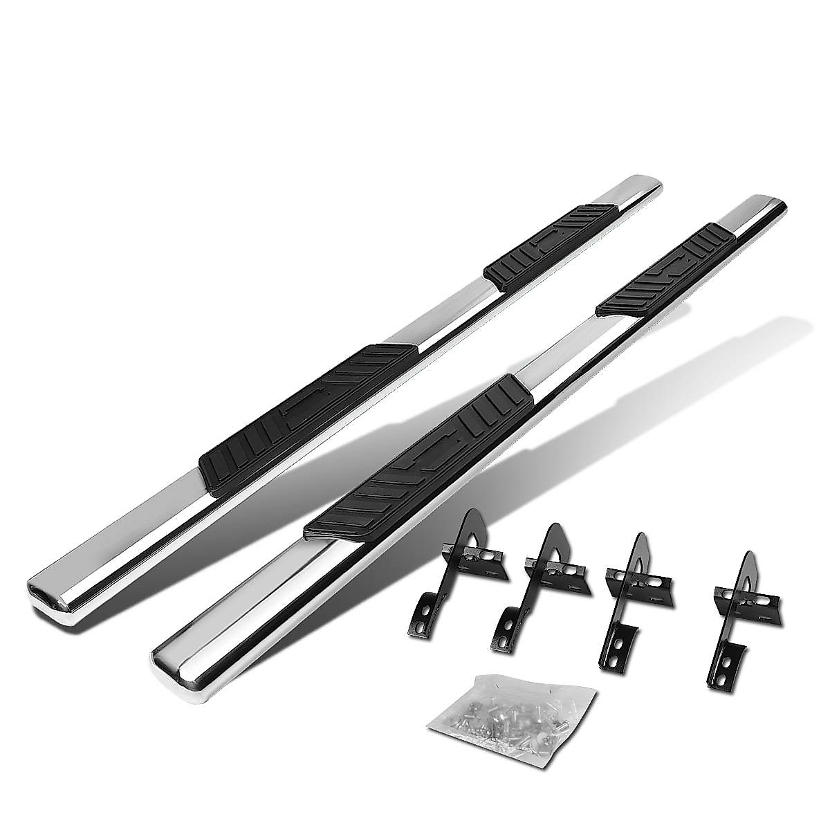 Auto Dynasty 5 Inches Oval Tubing Side Step Nerf Bar Running Board Compatible with Ford F-150 Extended Cab 04-08, Stainless Steel, Polished Chrome