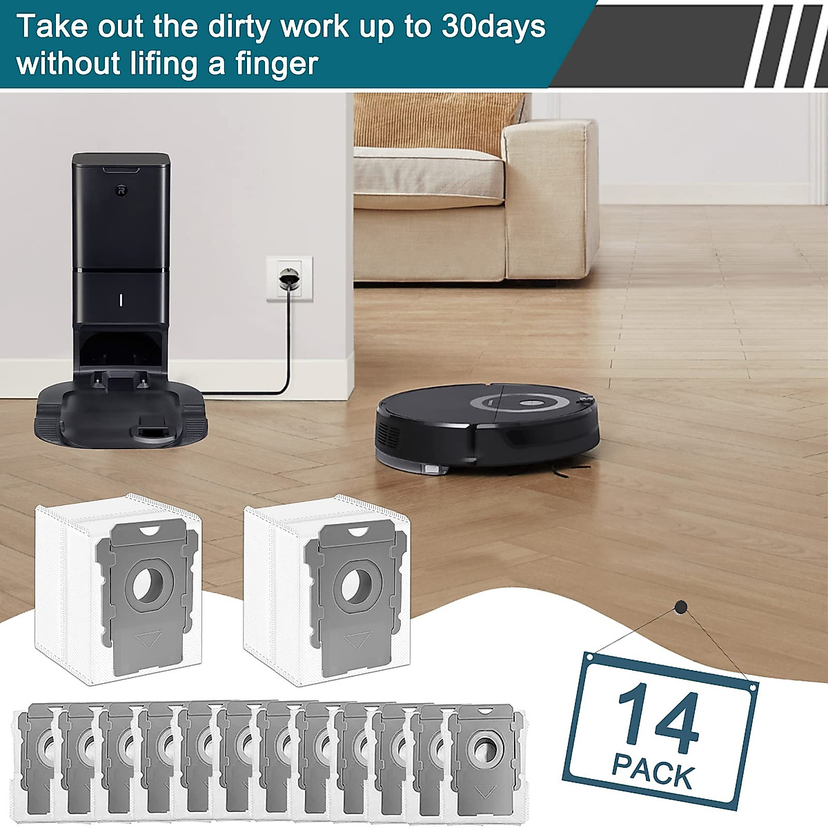 14 Pack Vacuum Bags Compatible for IRobot Roomba Bags i & s & j Series, Replacement Bags for IRobot Roomba i7 i7+, i3 i3+, i1+ j7 j7+ Plus (7550) i8+ s9+(9550), i4+ i6+ Automatic Dirt Disposal Bags